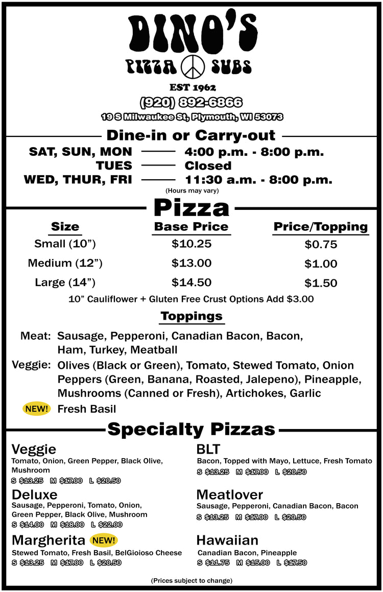 Menu – Uncle Dino's Pizza